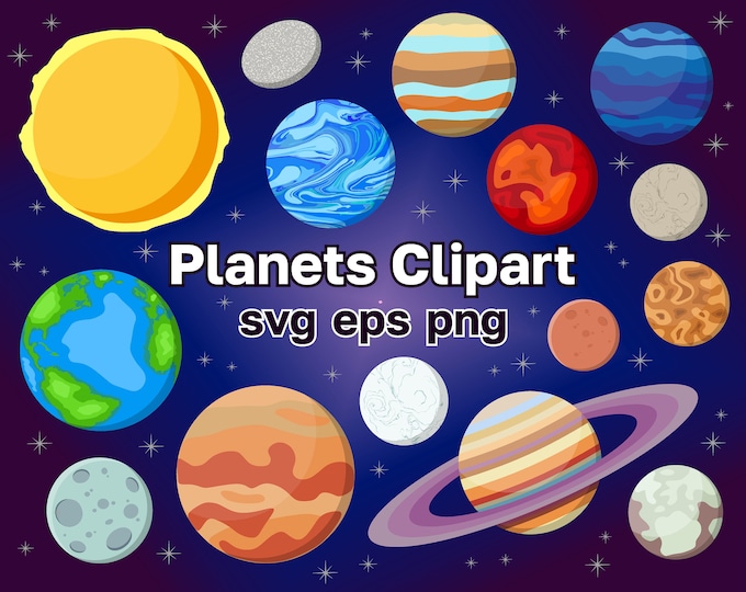Solar System Vector Clipart Set / Outline Drawing Illustrations / Earth ...