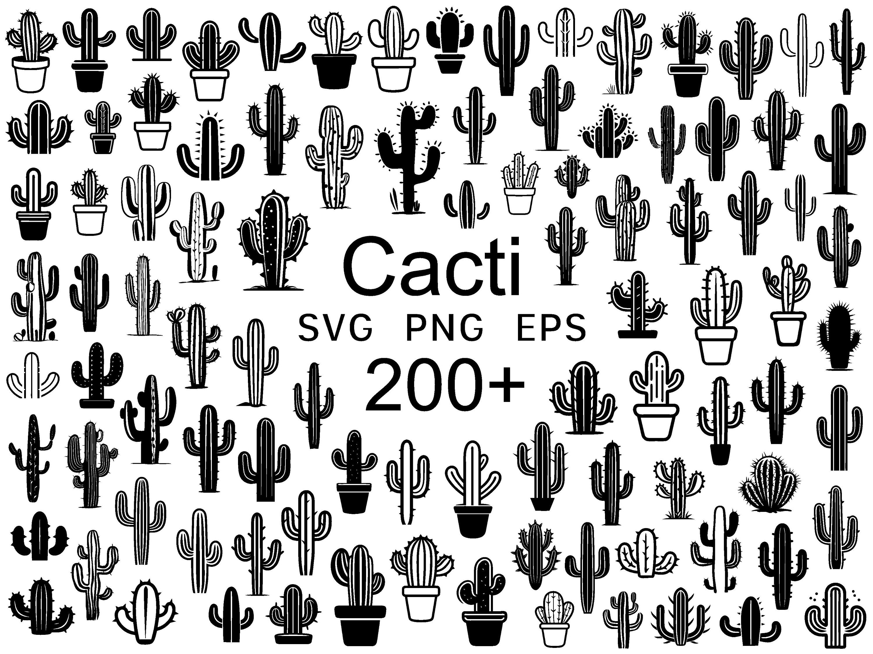 200 Cactus SVG Bundle Cacti PNG Bundle Silhouette Cactus Cricut Cutting ...