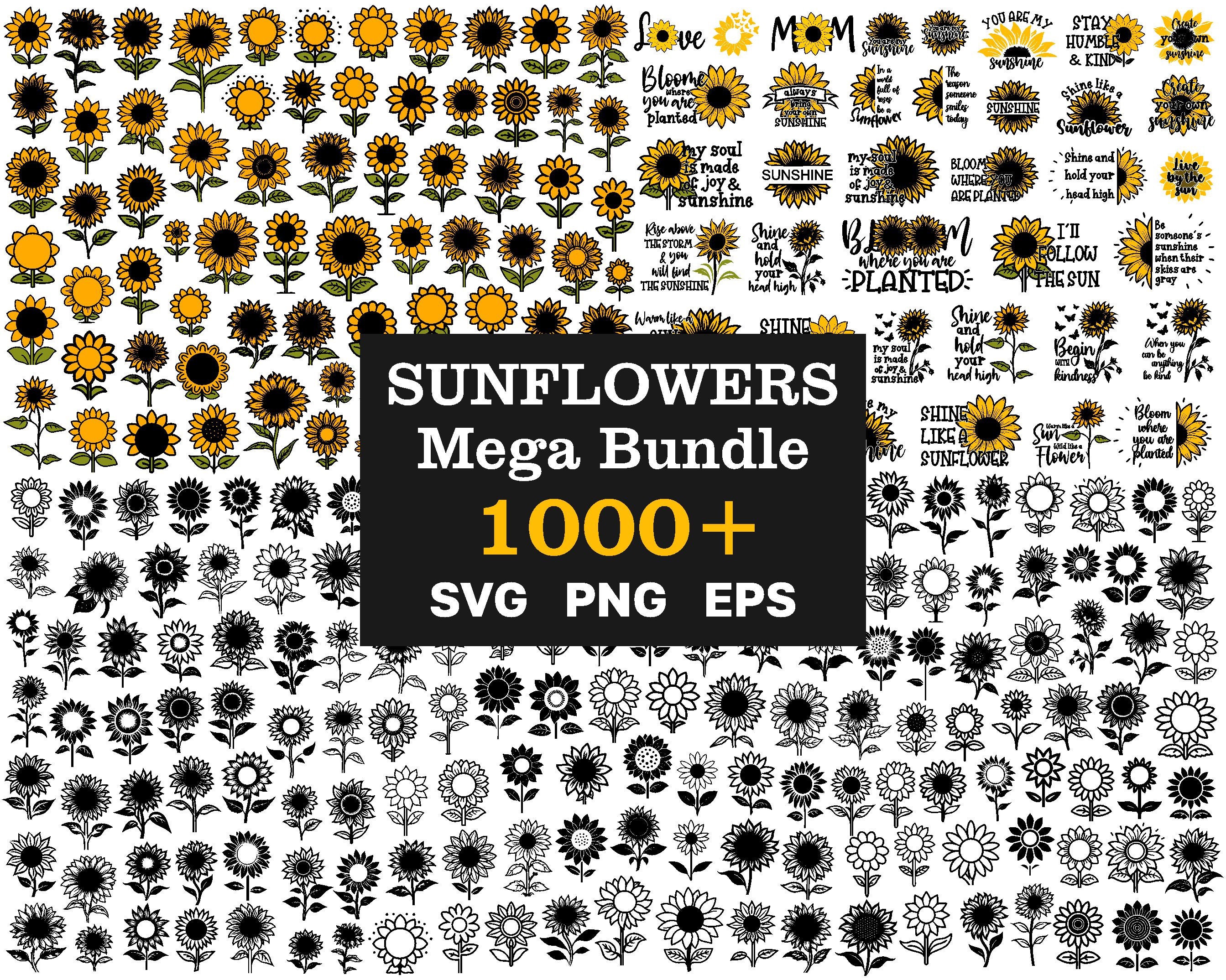 1000+ Sunflowers MEGA Bundle - Sunflowers SVG PNG Clipart - T-shirt ...