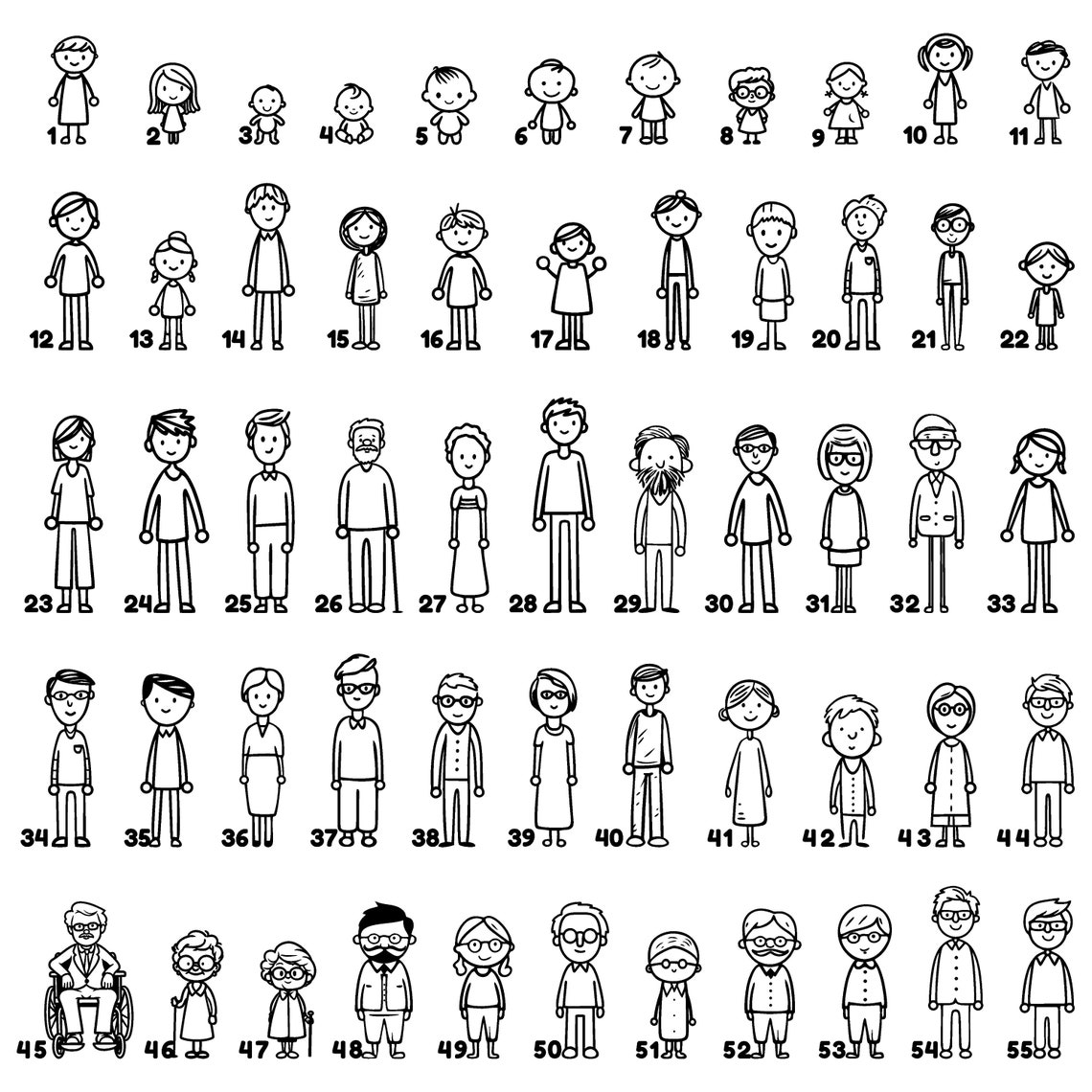 Stick Family Figures Clipart - SVG & PNG Stick People Clipart - Cricut ...