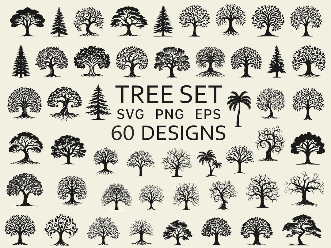 Tree Silhouette SVG Bundle - Forest Vector Bundle - Hand Drawn Trees ...