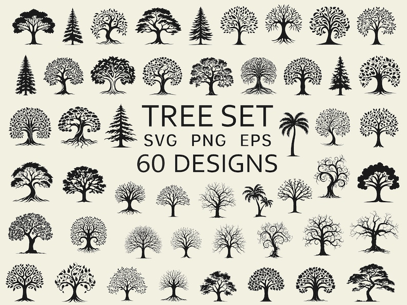Tree Silhouette SVG Bundle - Forest Vector Bundle - Hand Drawn Trees ...