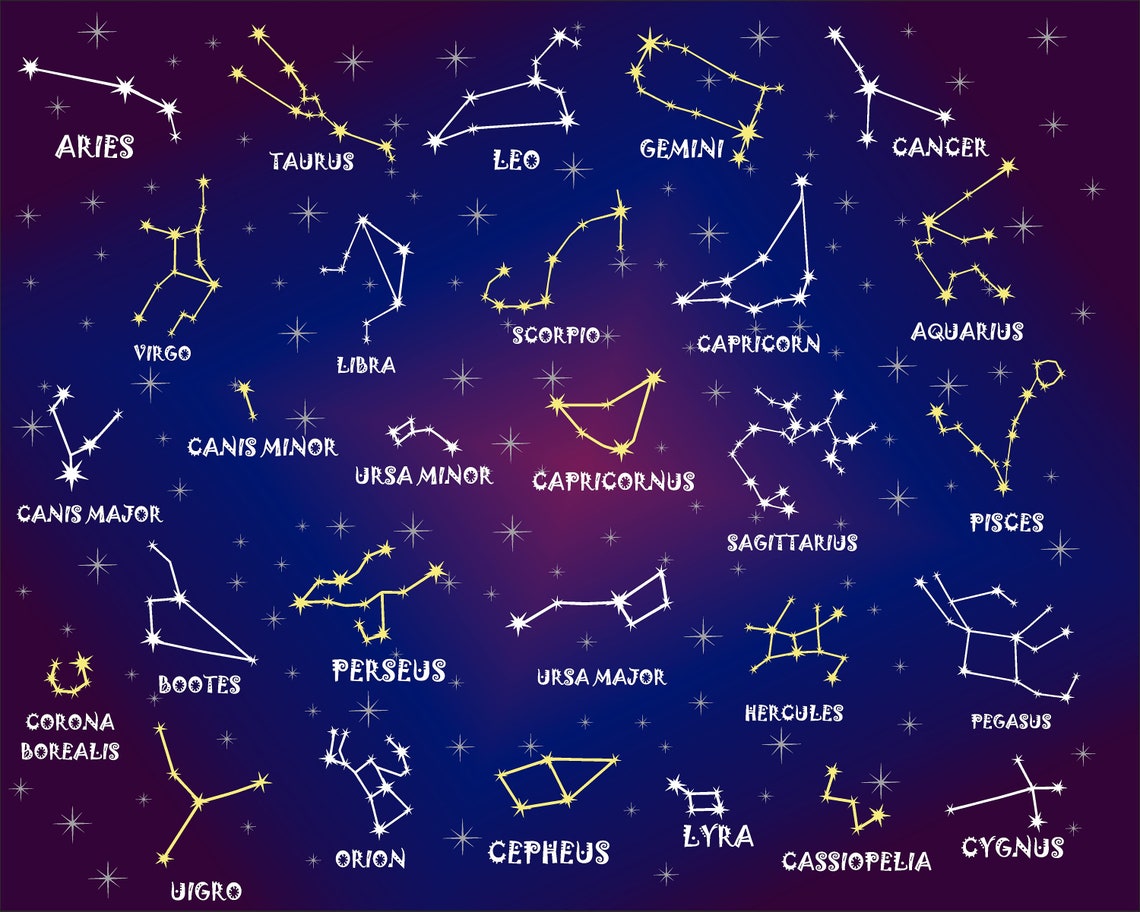 Zodiac Constellation SVG PNG Clipart - Stars SVG Bundle - Horoscope Svg ...