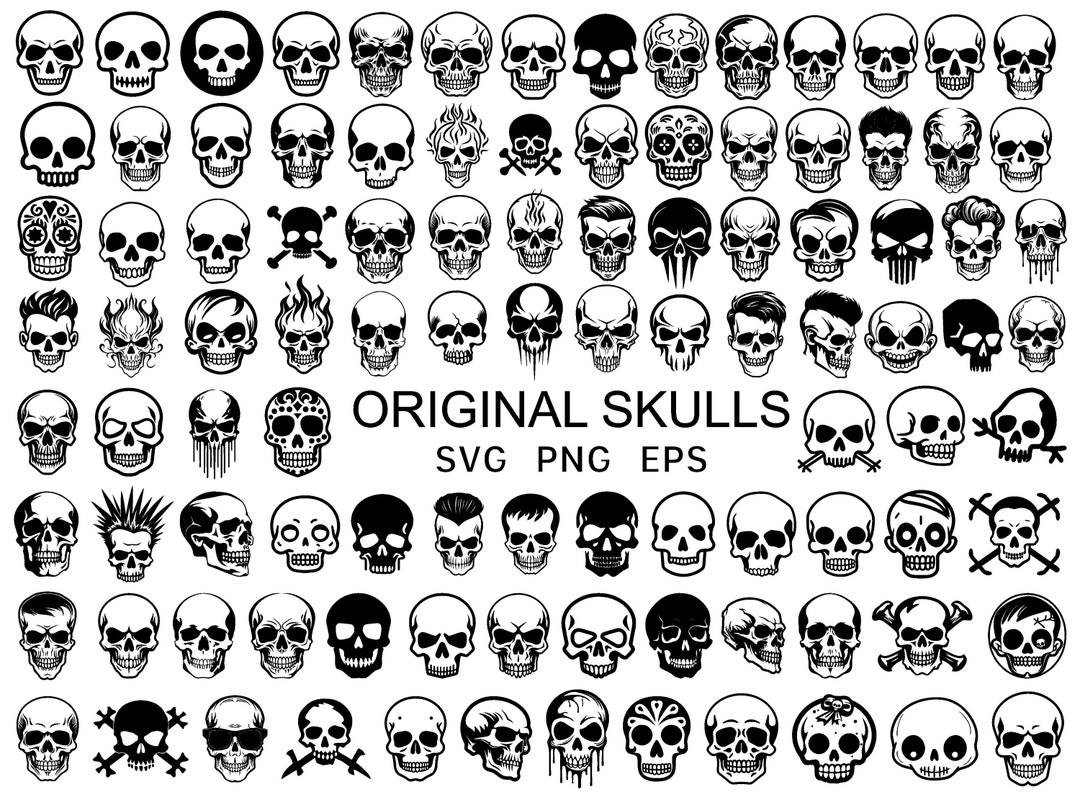 100 Skull SVG Bundle - Skull Silhouette PNG Clipart - Halloween Decor ...