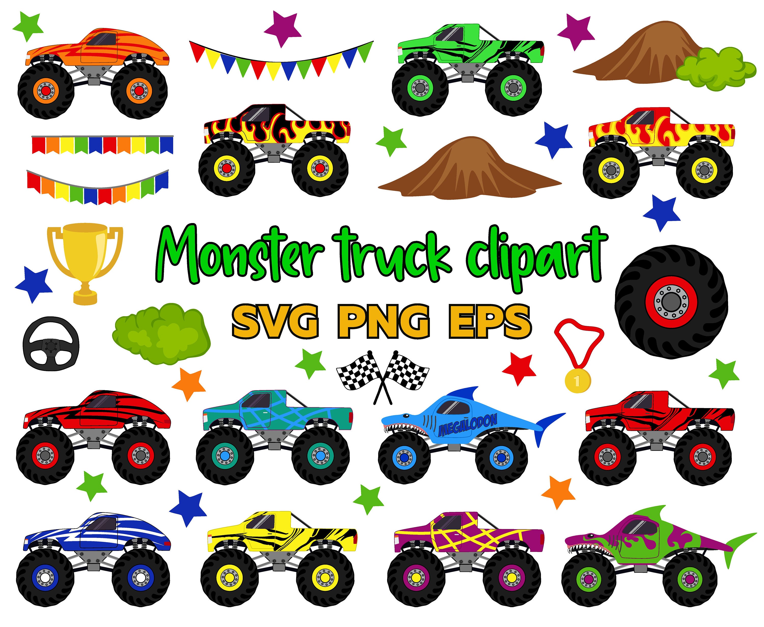Monster Truck SVG Mega Bundle INSTANT DOWNLOAD Boy Birthday Decor ...