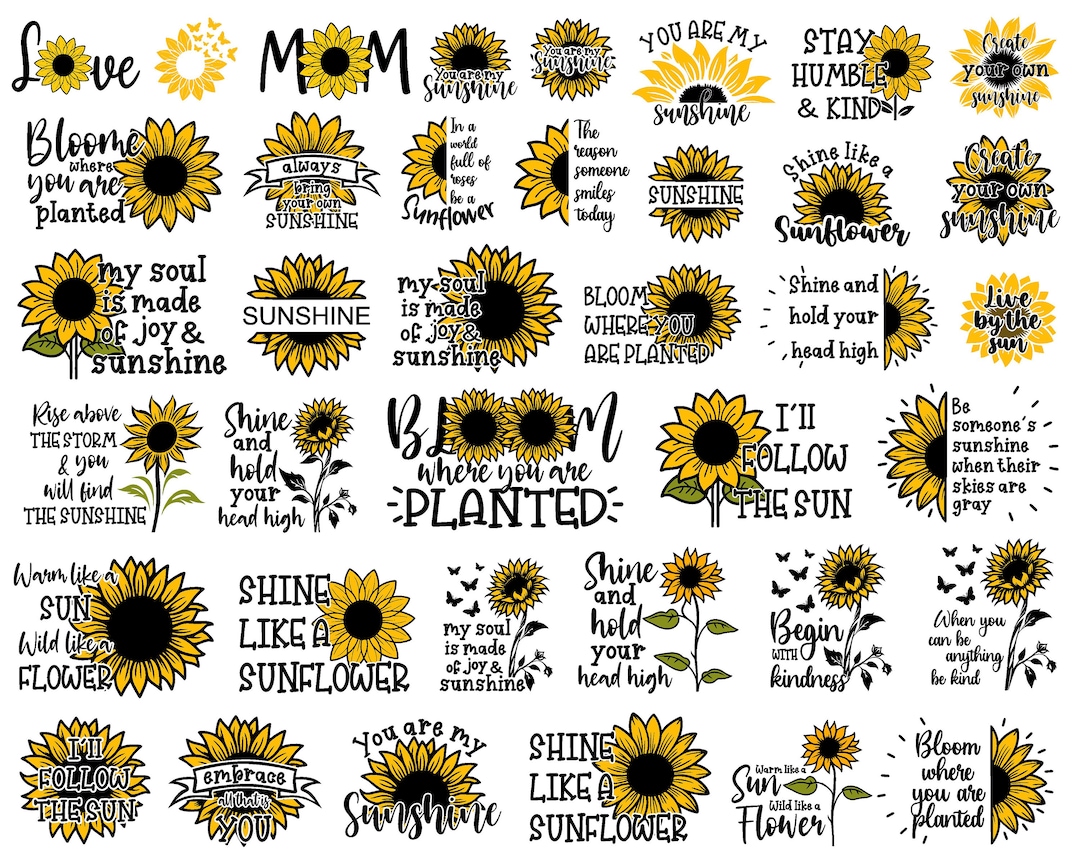 50 Sunflowers SVG Bundle - Sunflower Quotes SVG PNG Clipart - T-shirt ...