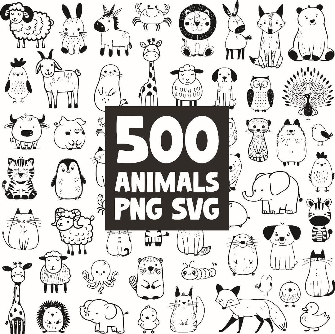 500 Doodle Animals - Hand Drawn Animals - SVG and PNG Bundle - Woodland ...