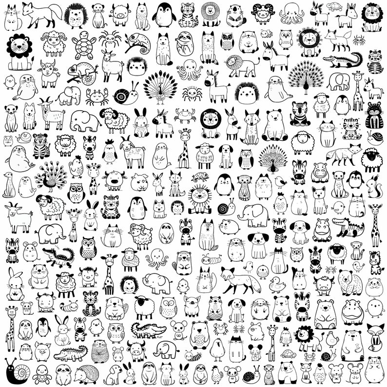 500 Doodle Animals - Hand Drawn Animals - SVG and PNG Bundle - Woodland ...