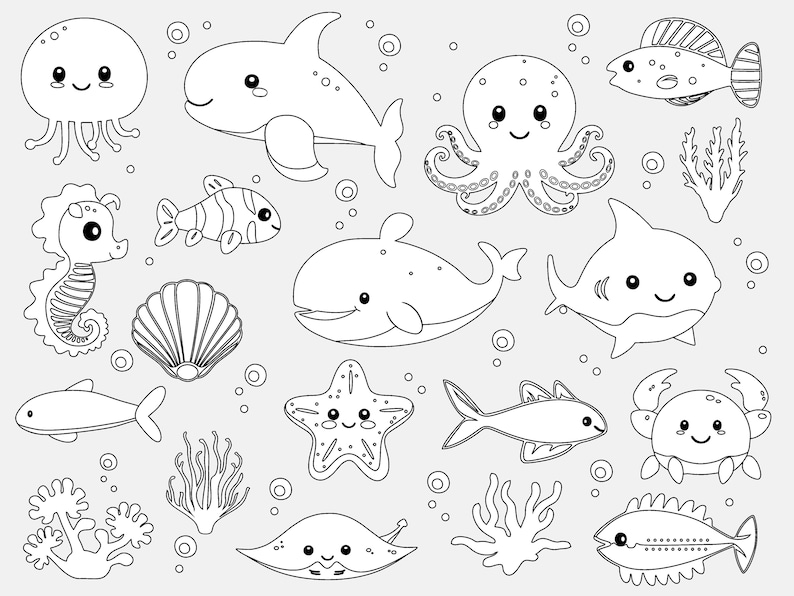 23 Sea Animal Coloring Pages for Kids Kids Party Games Cute Sea Animals ...