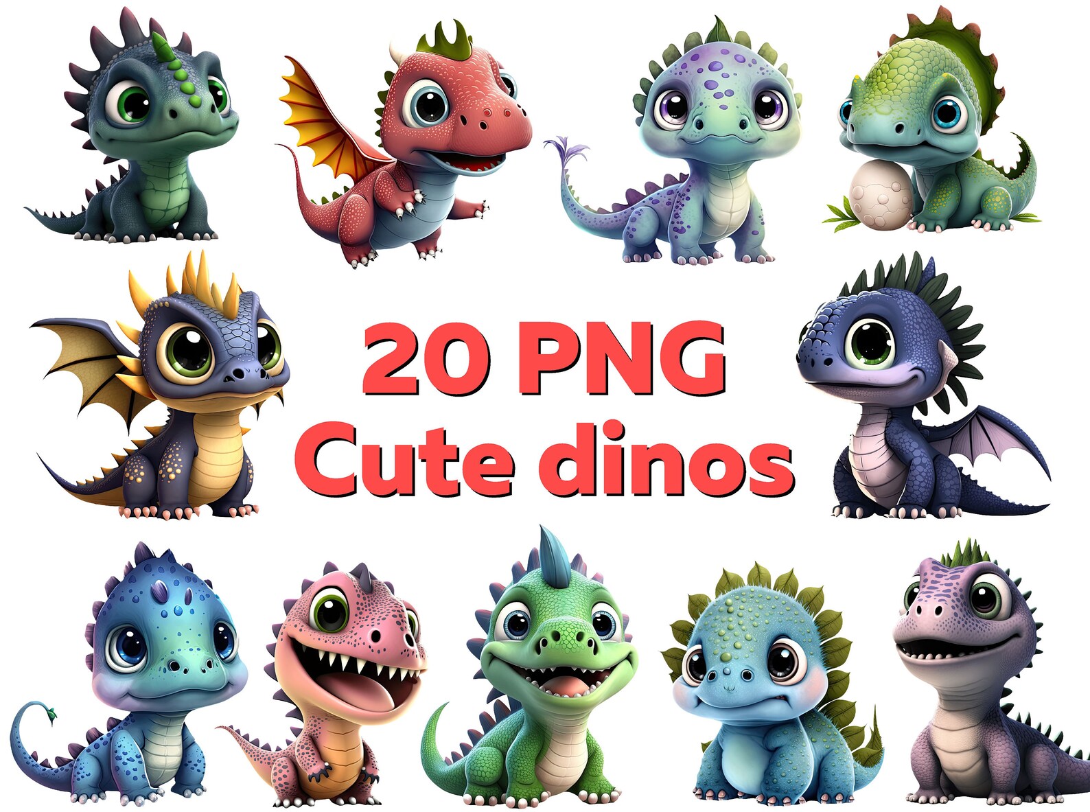Baby Dinosaur Clipart Digital Cute Dinos Bundle Scrapbook - Etsy