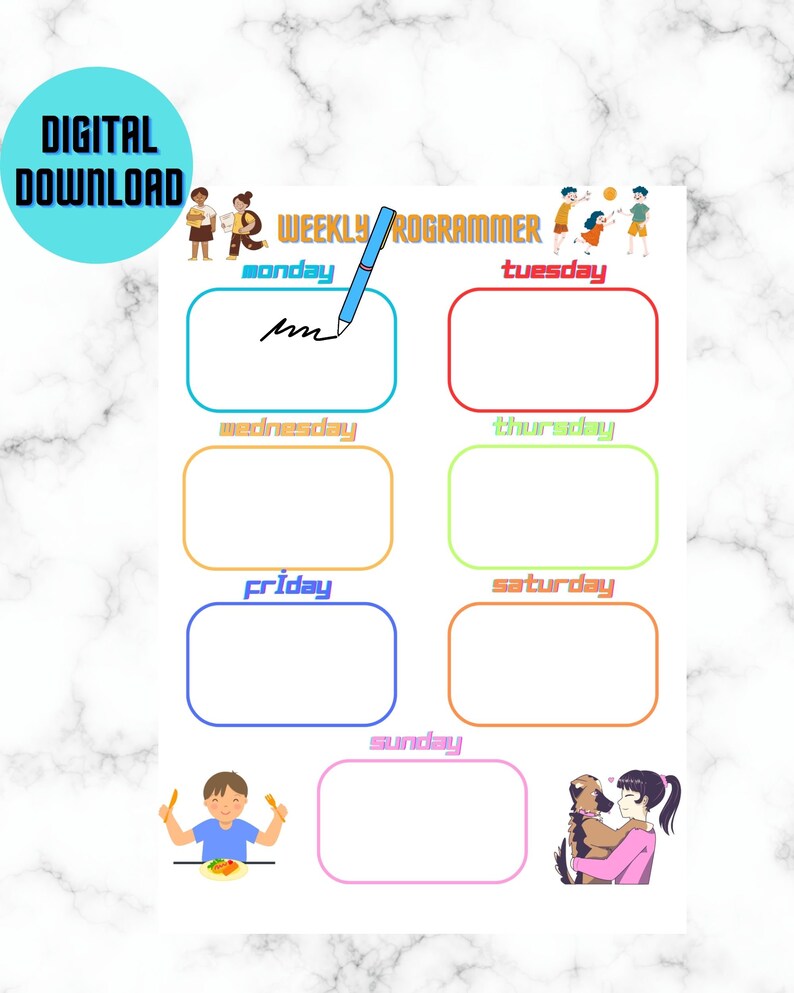 Kids Weekly Planner Printable / Child Kid Printable / Rainbow - Etsy