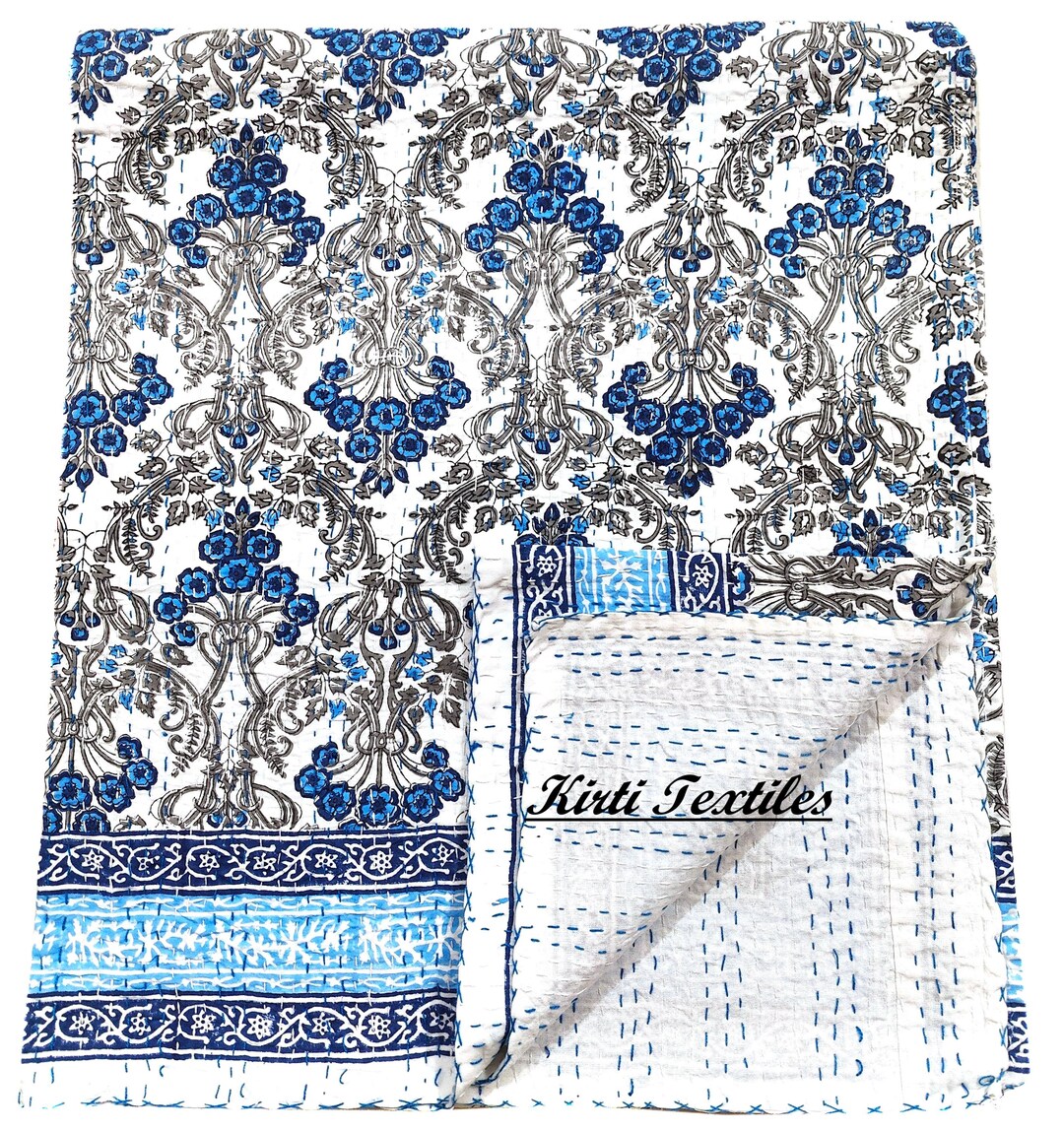 Indian Hand Block Printed Throw, Reversible Handmade Bedspread, 100% ...