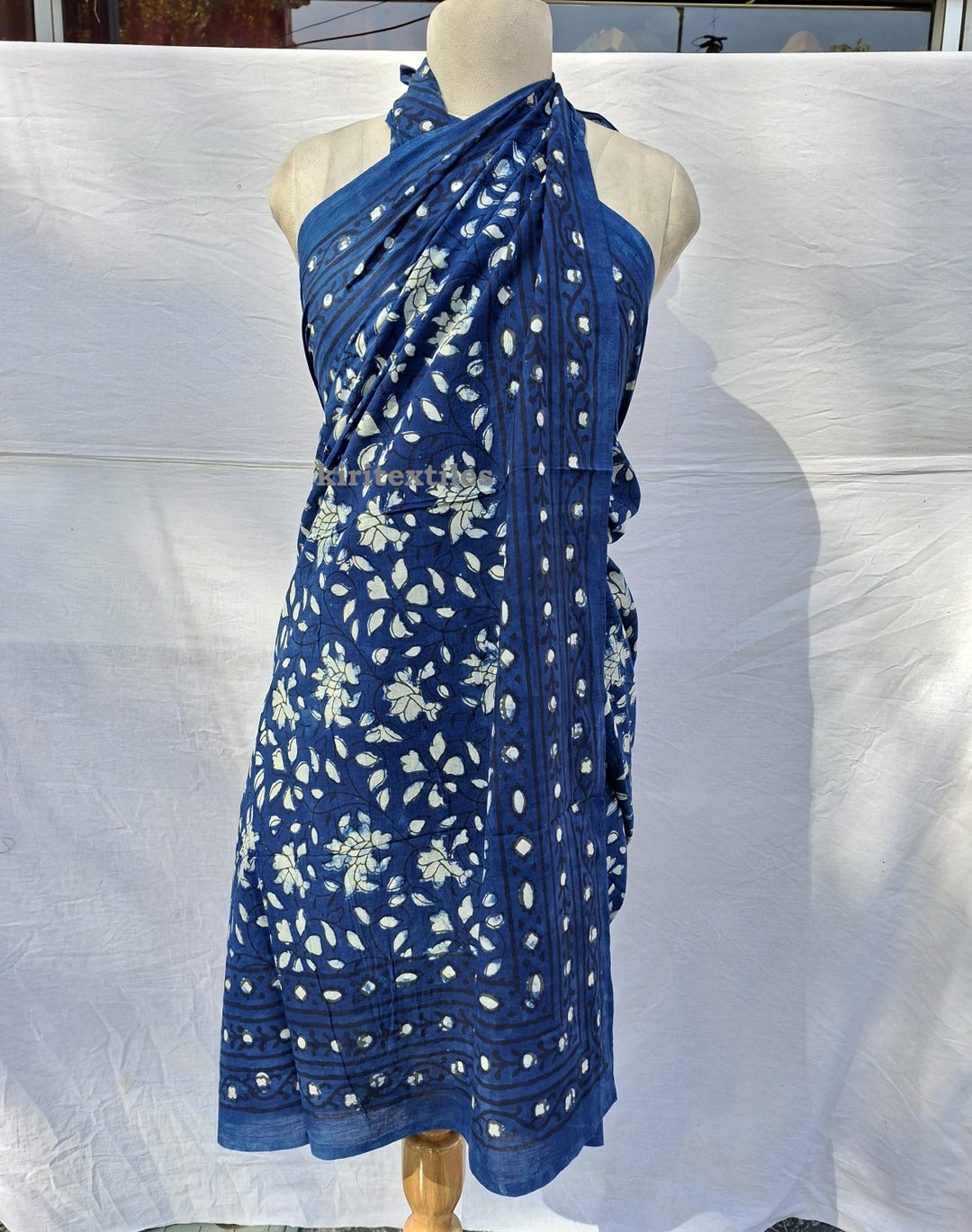 Hand Block Indigo Print Cotton Sarong/scarf, Beach Wear Sarongs, Scarf ...