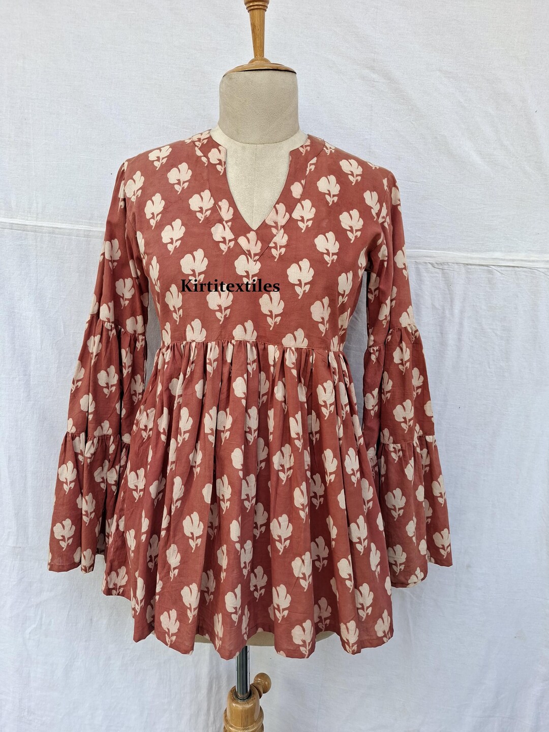 Hand Block Print Indian Cotton Short Dress, Soft Cotton Mini Gown for ...