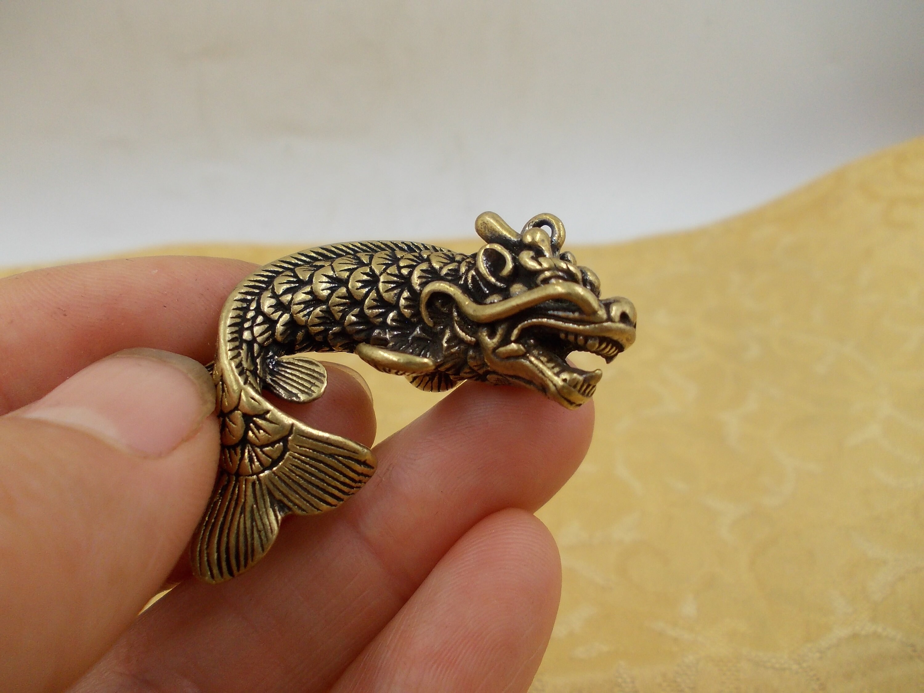 Antiqued Vtg Tibet Brass Dragon Fish Statue Pendant Guardian - Etsy