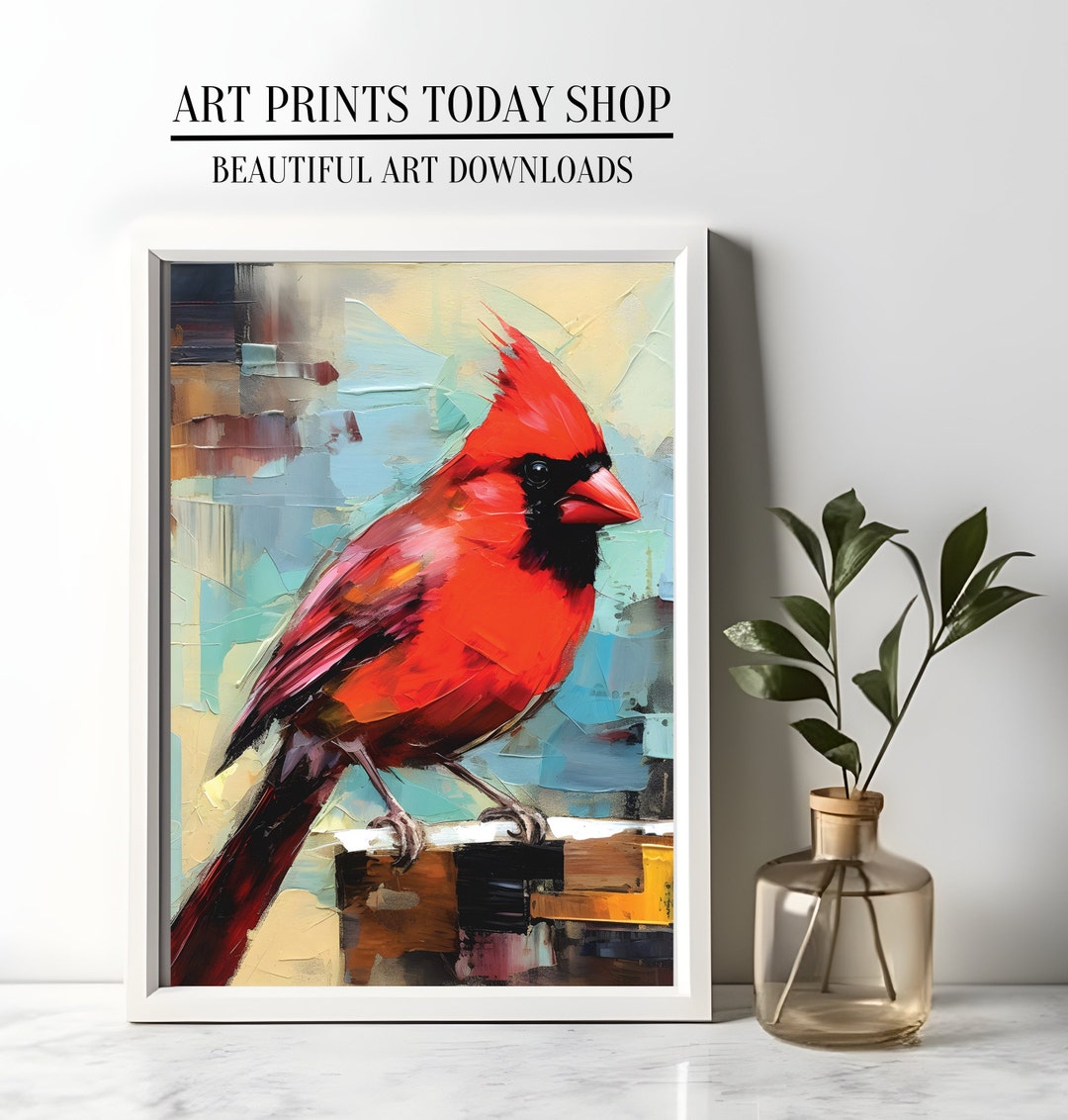 Cardinal Wall Art Printable – Red Bird Digital Painting | Nature ...