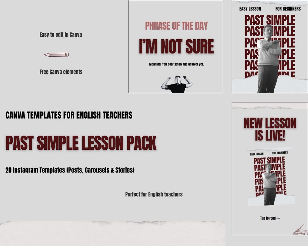 Past Simple Canva Templates for Teachers | Editable ESL Lesson Pack ...