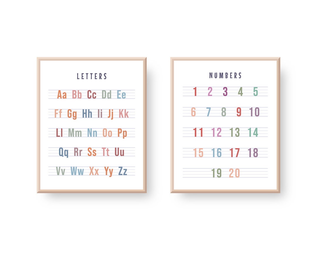Rainbow Alphabet and Number Chart Poster, Handwriting Chart Print ...