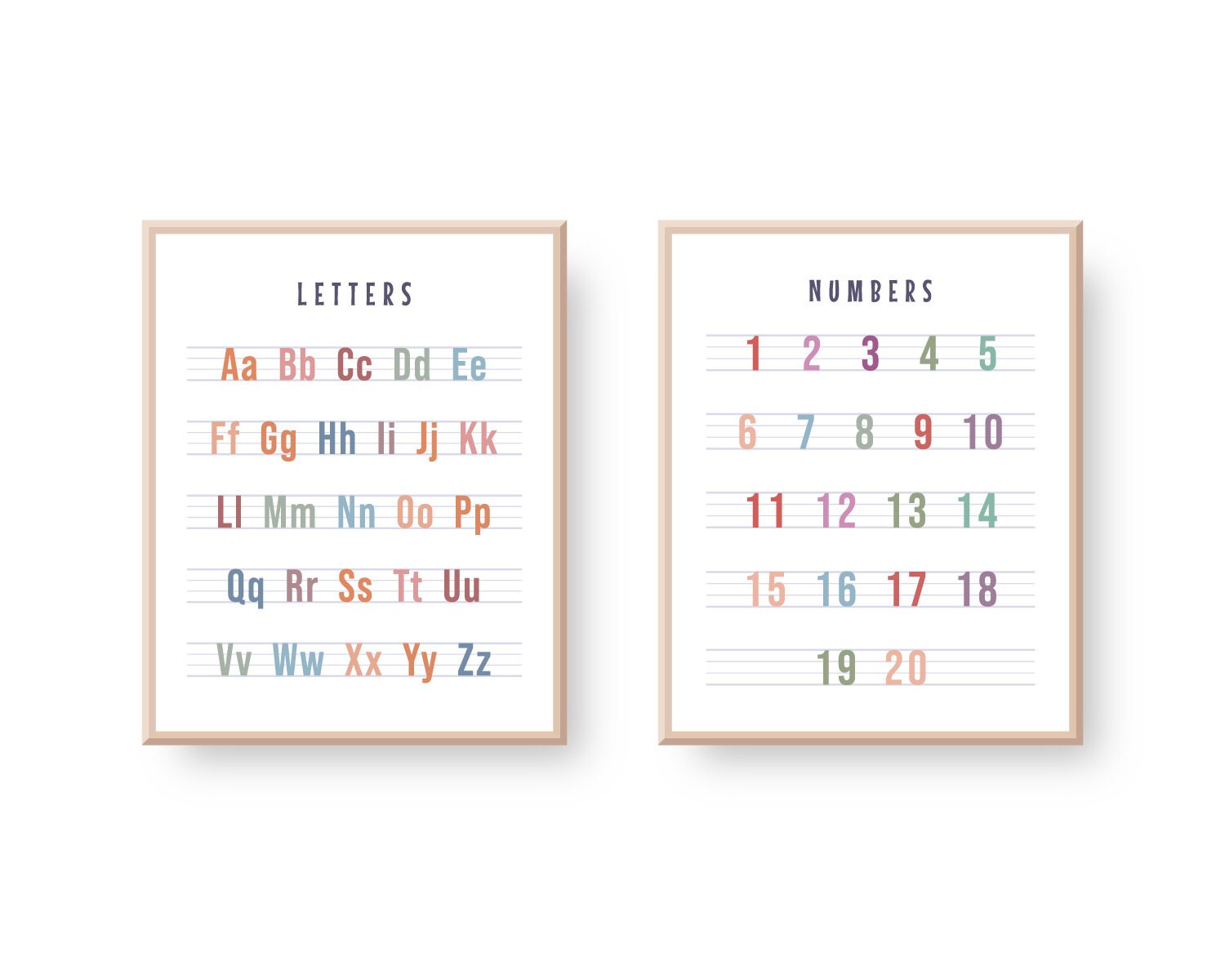 Rainbow Alphabet and Number Chart Poster, Handwriting Chart Print ...