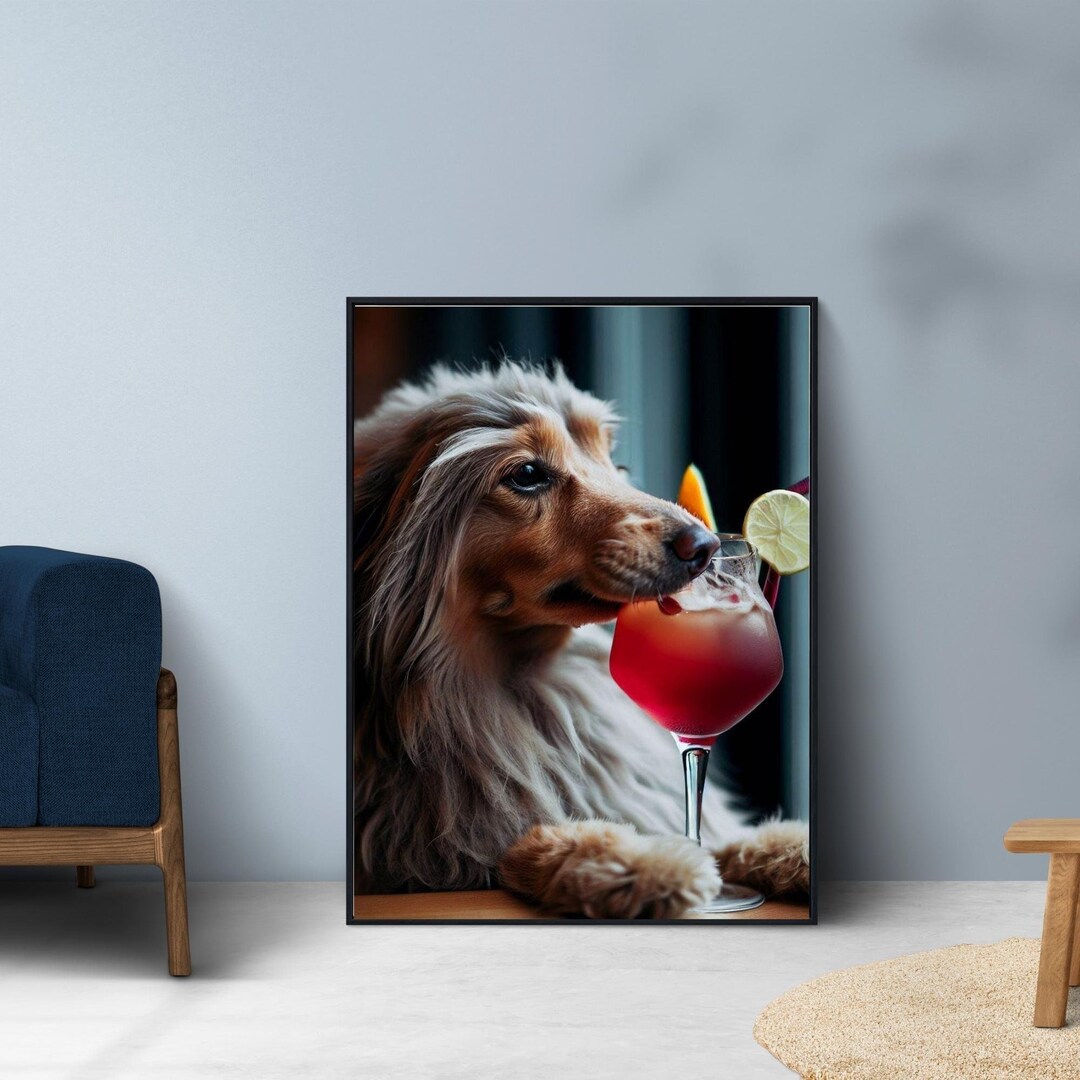 Dog Printable Wall Art, Funny Dog Drinking Cocktail, Animal Prints ...