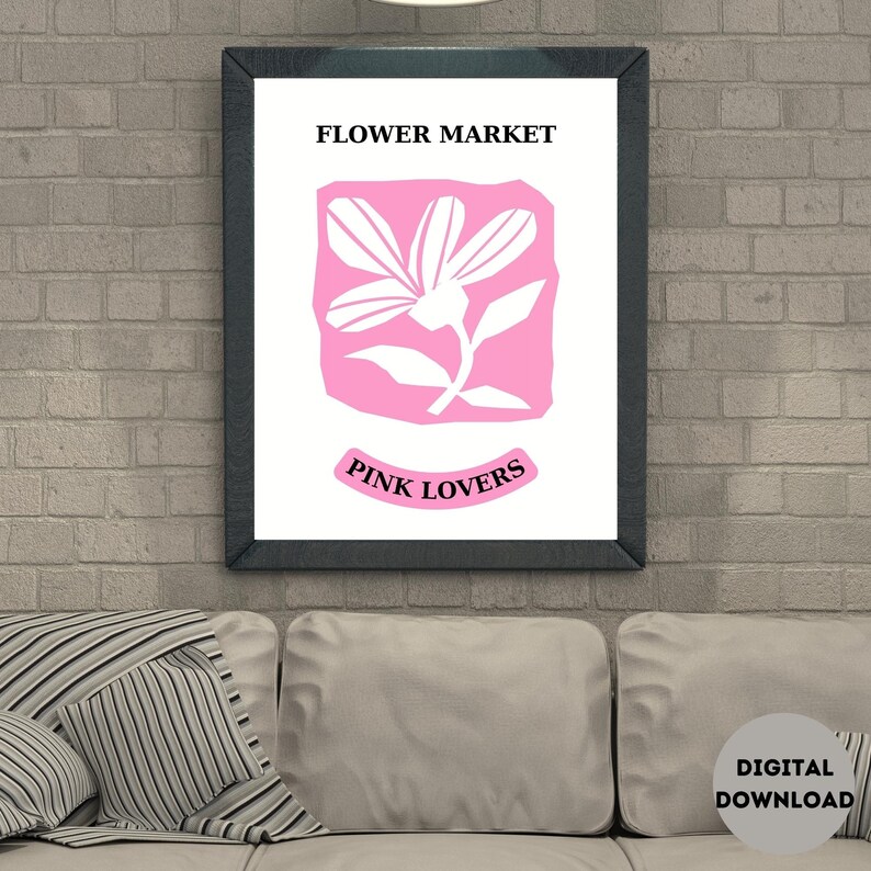 Pink Flower Market Poster, Pink Design Wall Art, Flower Market Prints ...