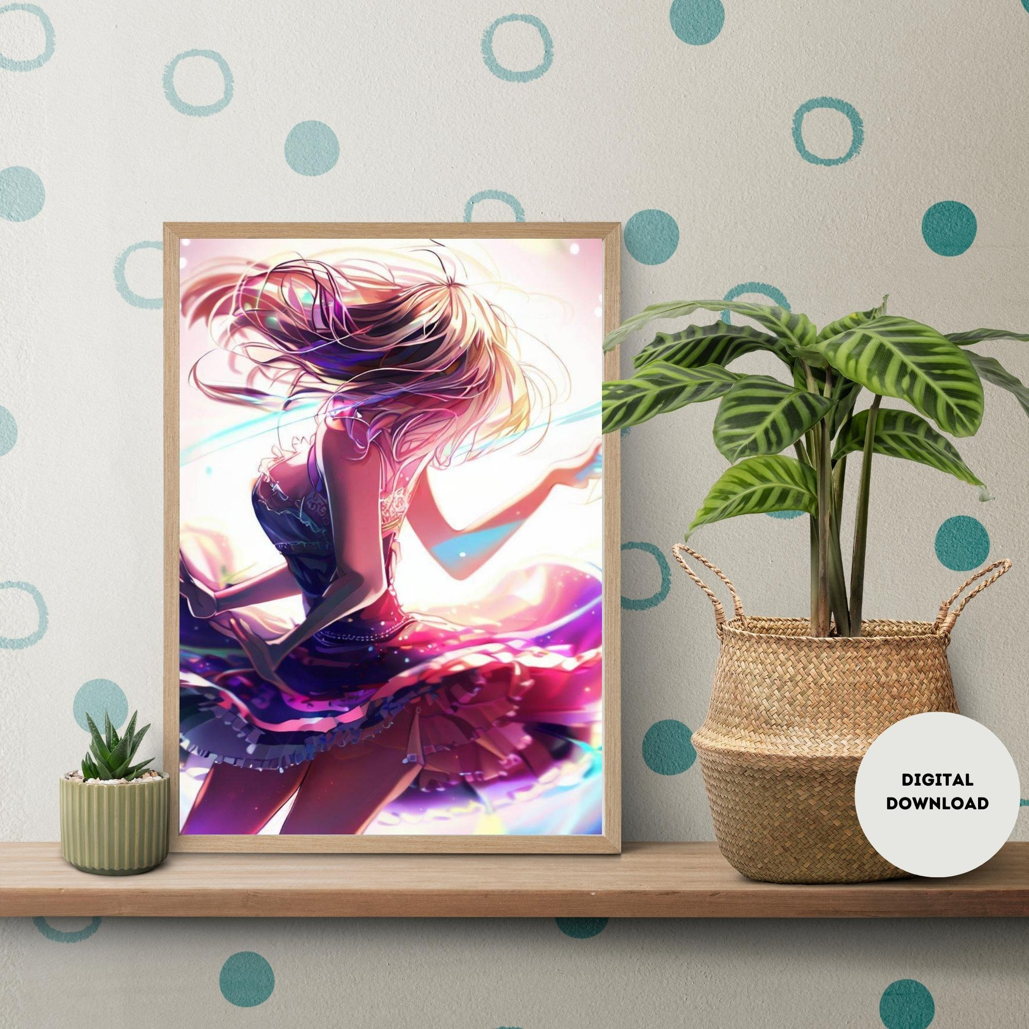 Dancing Anime Girl Poster, Cute Anime Figure Wall Art, Aesthetic Anime ...