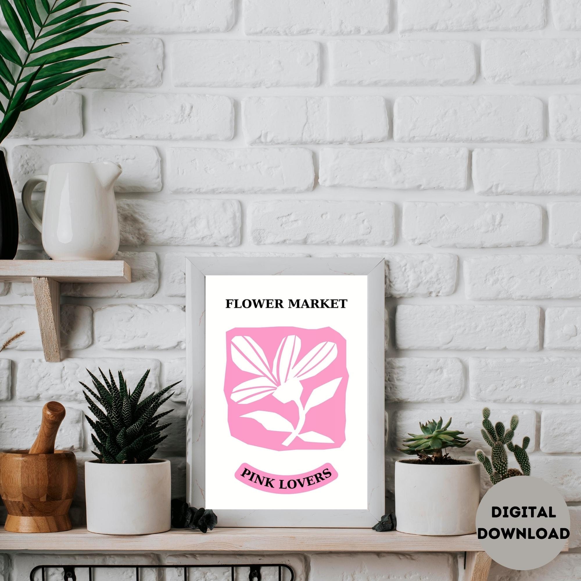 Pink Flower Market Poster, Pink Design Wall Art, Flower Market Prints ...