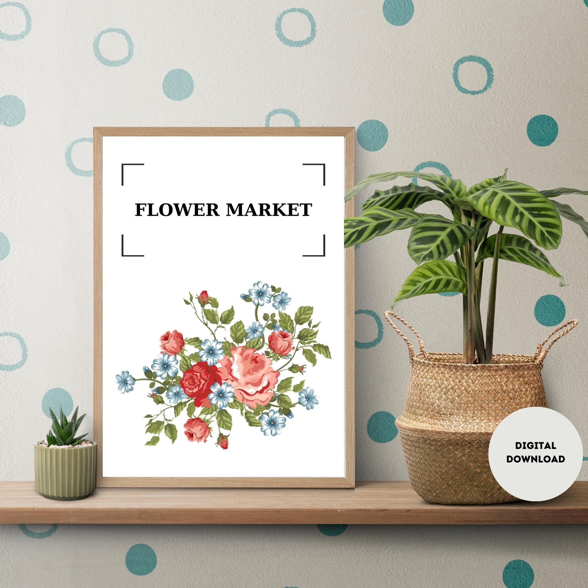 Flower Market Poster, Colorful Flower Design Wall Art, Flower Market ...