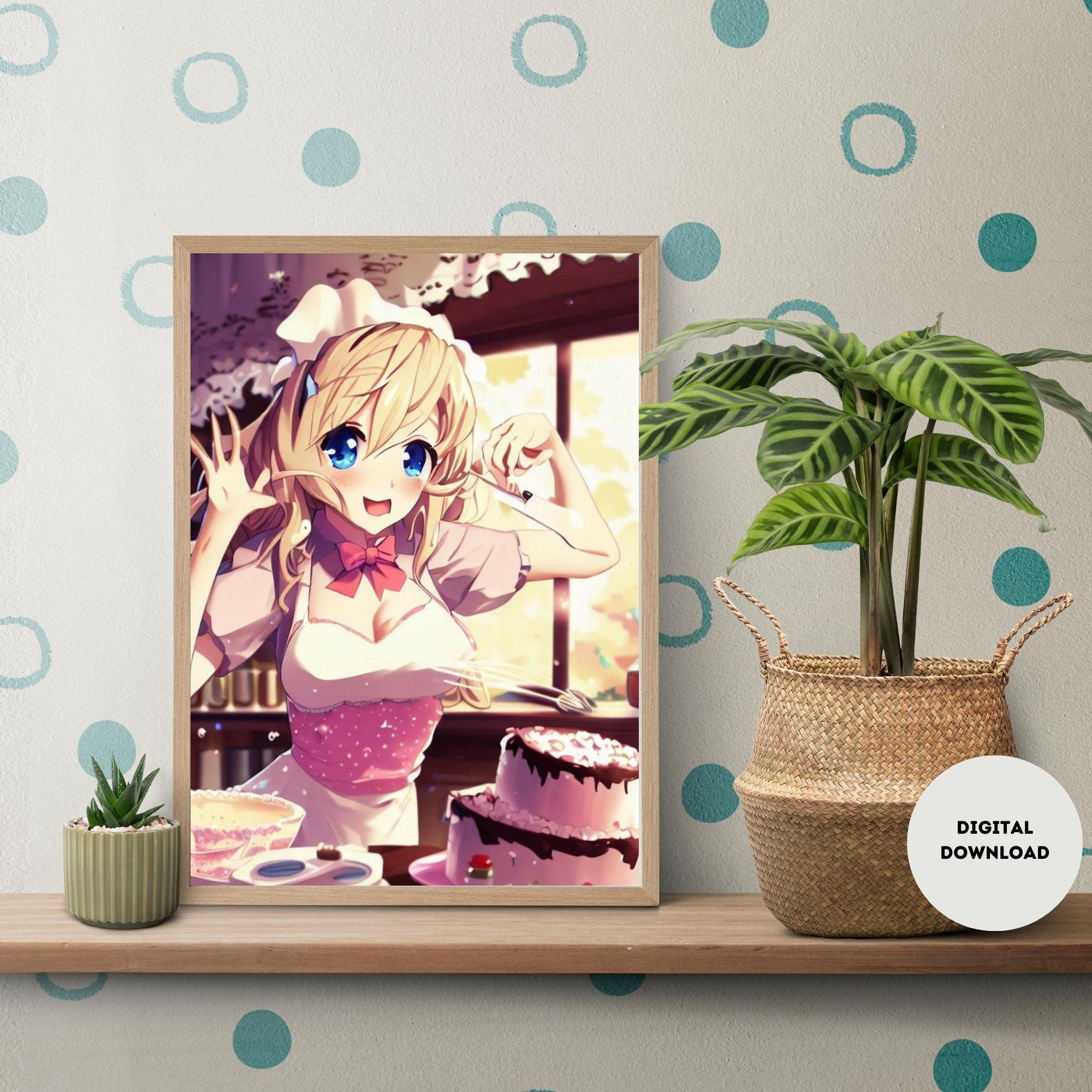 Anime Girl Poster, Cooking Anime Wall Art, Anime Room Decor, Funny ...