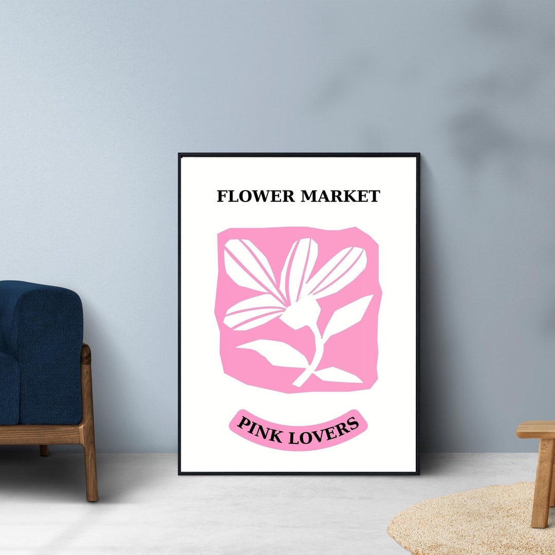 Pink Flower Market Poster, Pink Design Wall Art, Flower Market Prints ...