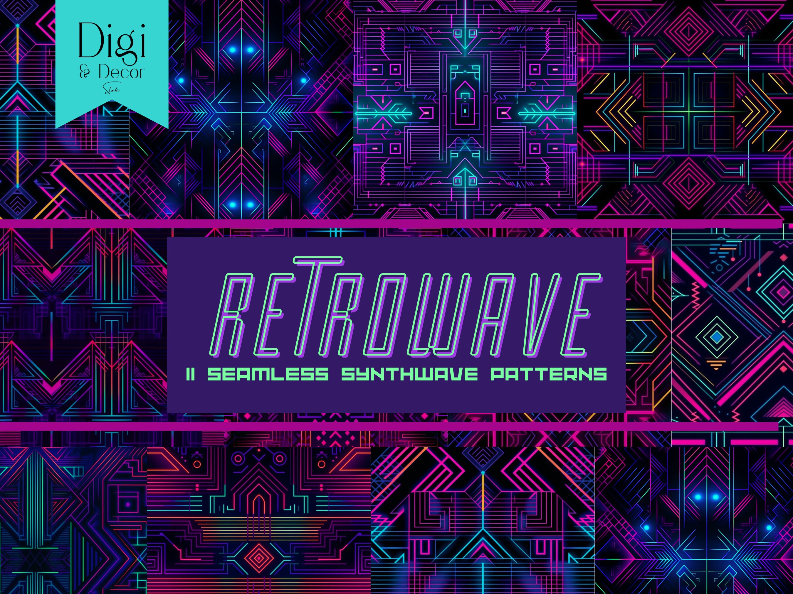 Retrowave Synthwave Pattern Pack Commercial License 11 Pattern Pack - Etsy