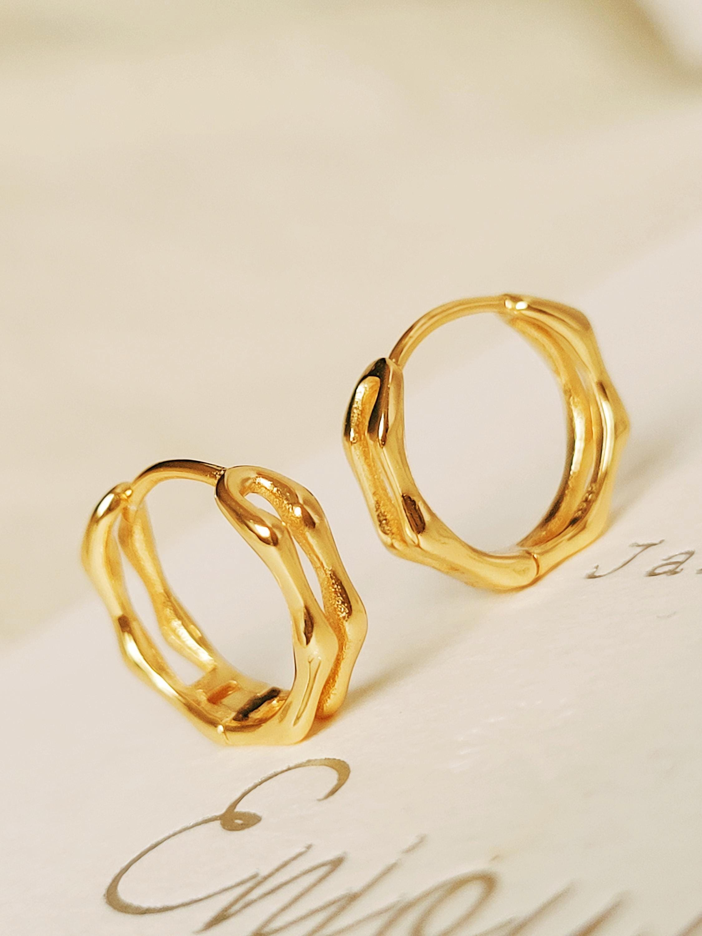 Double Hoop Huggie Earrings Bone Earrings Minimalist Small Gold Hoop ...