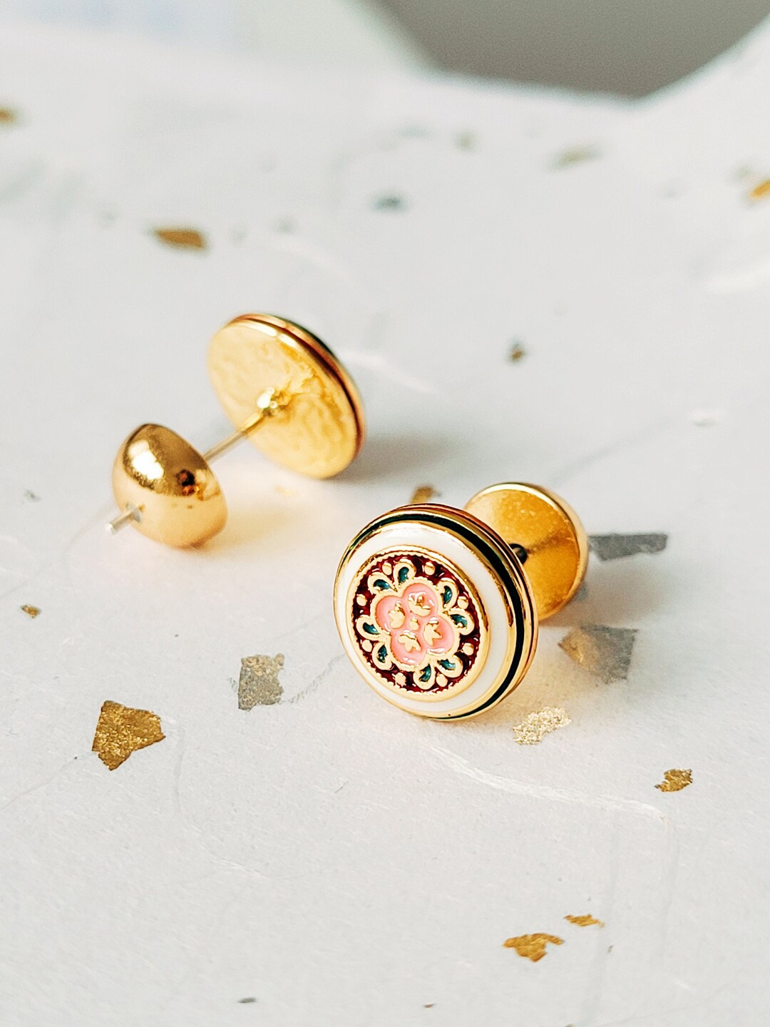 Hand-painted Enamel Tile Stud Earrings: 18ct Gold Plated, Sterling ...