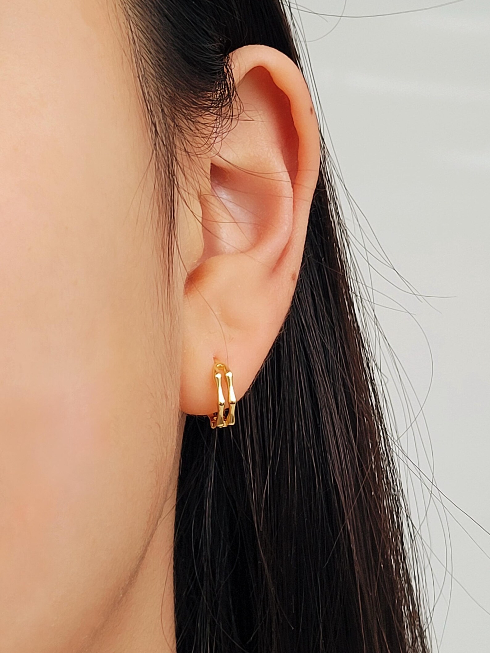 Double Hoop Huggie Earrings Bone Earrings Minimalist Small Gold Hoop ...