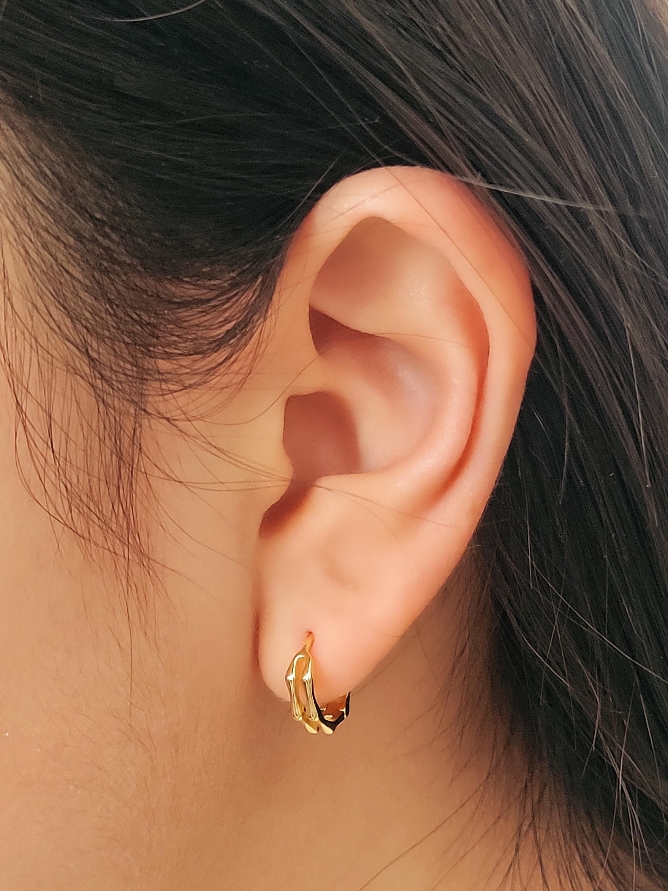 Double Hoop Huggie Earrings Bone Earrings Minimalist Small Gold Hoop ...