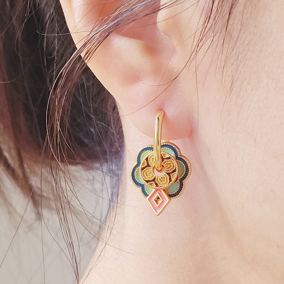 Enamel Disc Hoop Earrings - 18ct Gold Plated Over 925 Sterling Silver ...