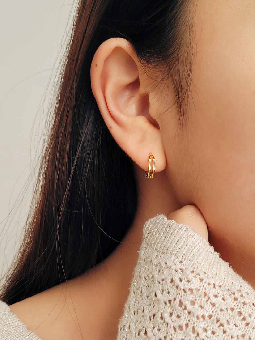 Double Hoop Huggie Earrings Bone Earrings Minimalist Small Gold Hoop ...