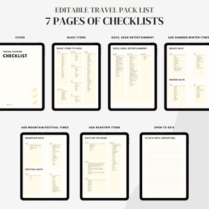 Editable Travel Packing List Template Printable PDF Checklist Planner ...