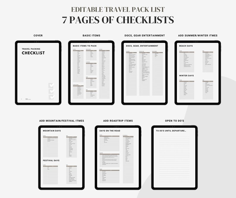 Editable Travel Packing List Template Printable PDF Checklist Planner ...