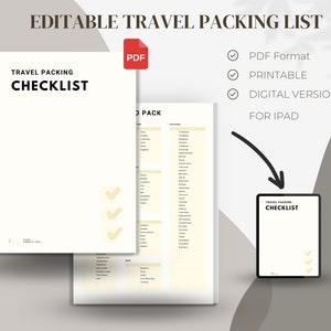 Editable Travel Packing List Template Printable PDF Checklist Planner ...