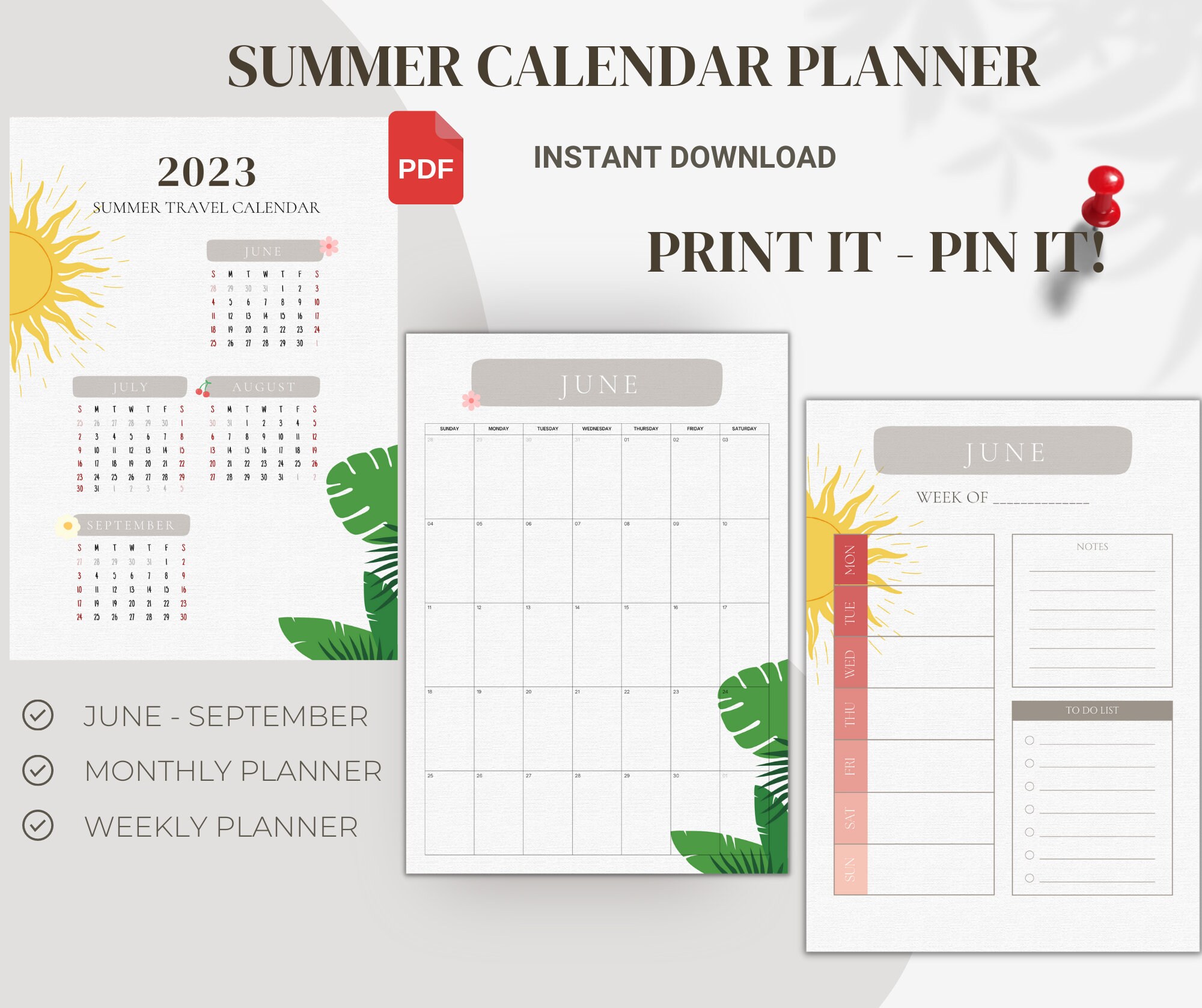 Printable Summer 2023 Planner Summer Calendar Summer Checklist Monthly ...