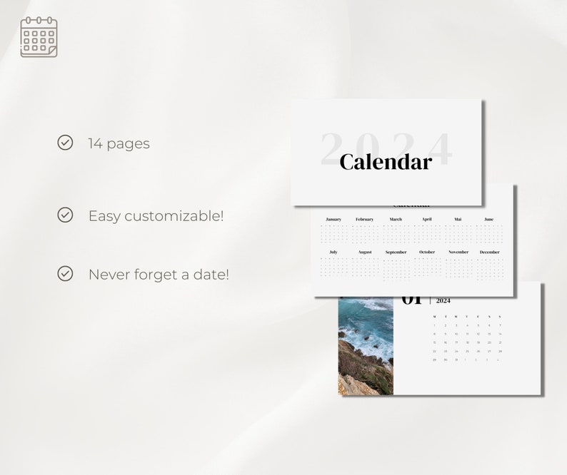 Customize Calendar 2024 Printable Calendar Photography Digital Download ...