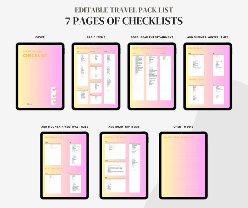 Editable Travel Packing List Template Printable PDF Checklist Planner ...