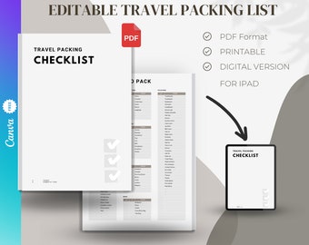 Editable Travel Packing List Template Printable PDF Checklist Planner ...