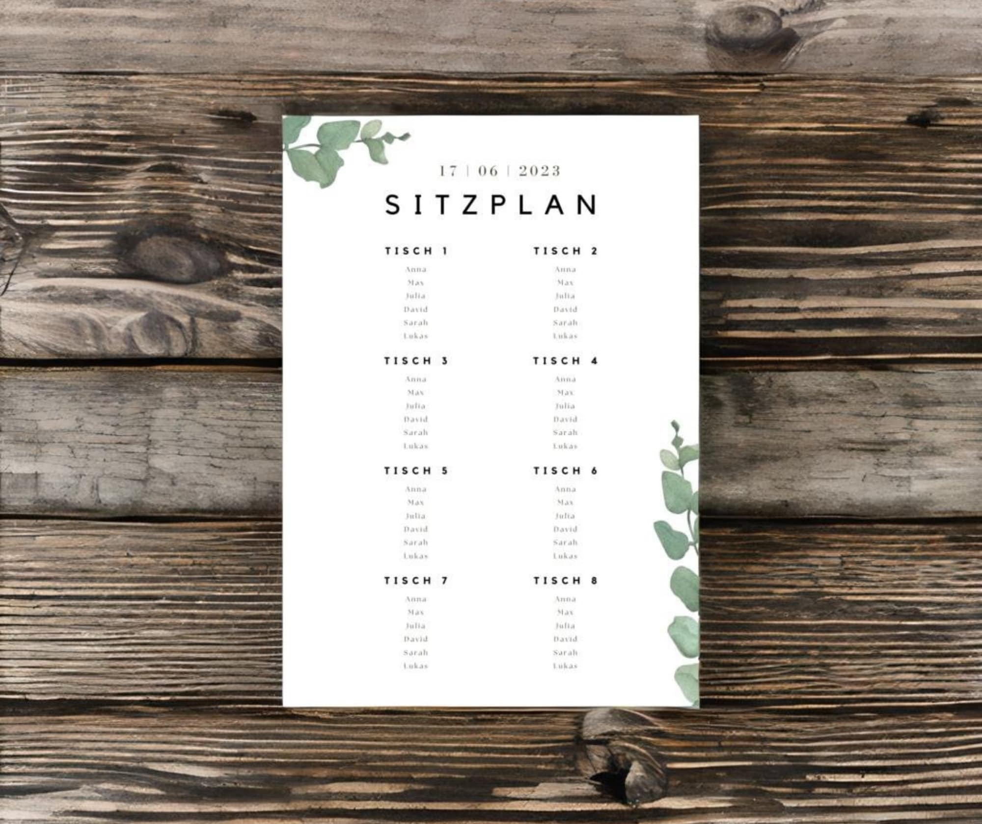 Hochzeit Sitzplan Vorlage Hochzeitstische Moderne Eukalyptus Hochzeit ...