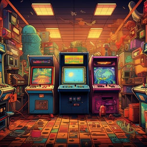 Pixel Playground: Retro Arcade Digital Wallpaper Download - Etsy