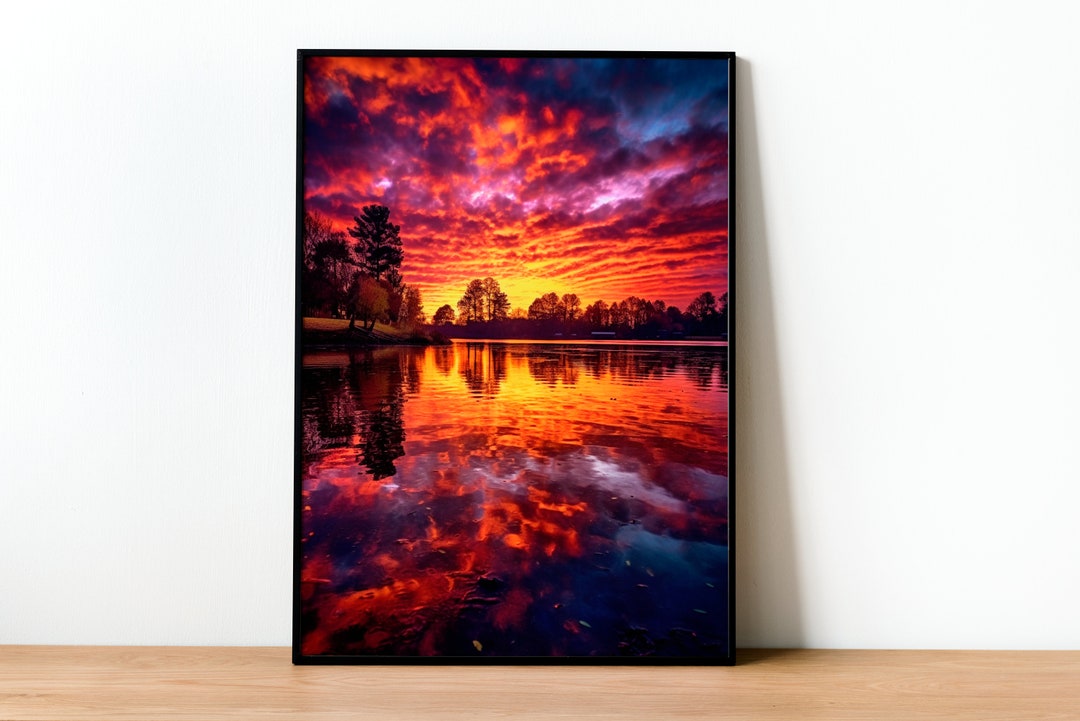 Reflective Serenity: Peaceful Lake at Sunset Red Lake Sunset Print ...