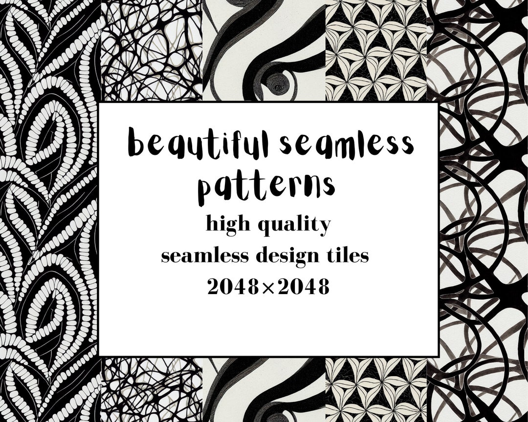 Black and White Seamless Patterns - Digital Paper Pack - 5 Pngs - 300 ...