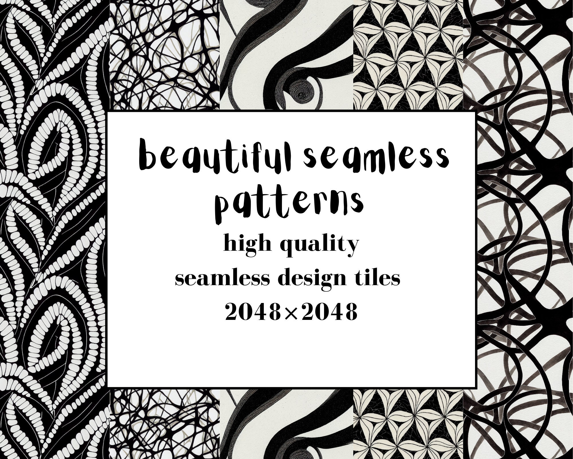 Black and White Seamless Patterns - Digital Paper Pack - 5 Pngs - 300 ...