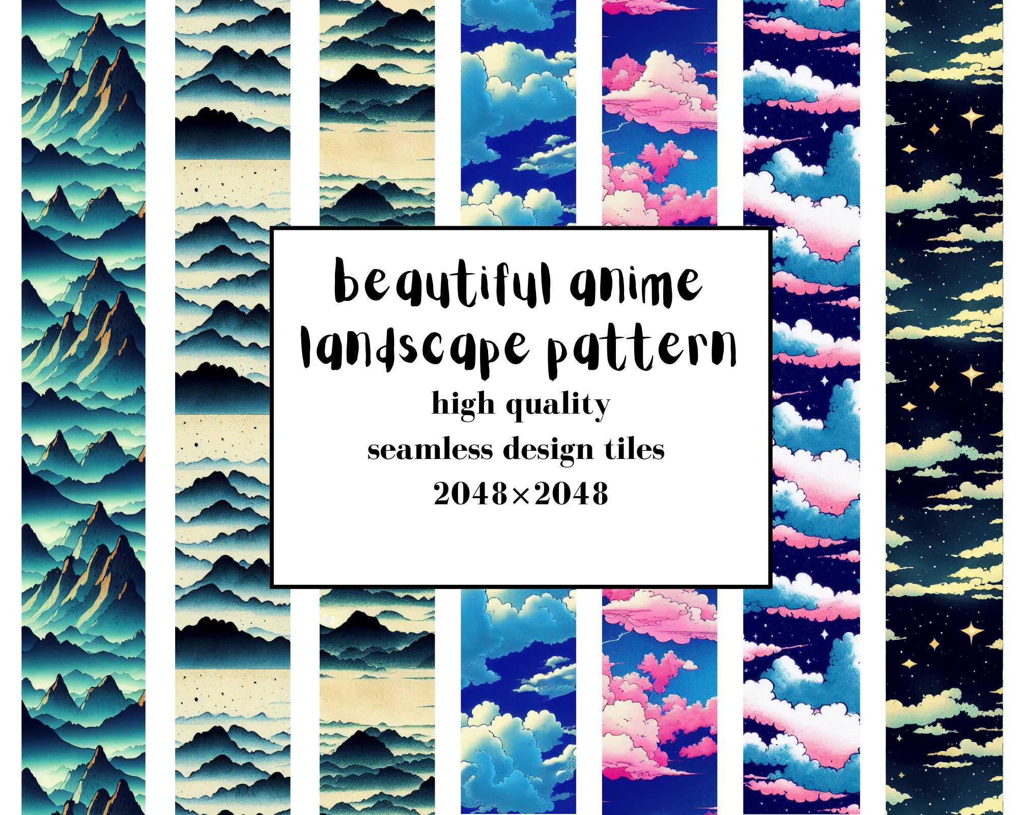 Seamless Anime Designs, Anime Illustrations 300dpi - Etsy